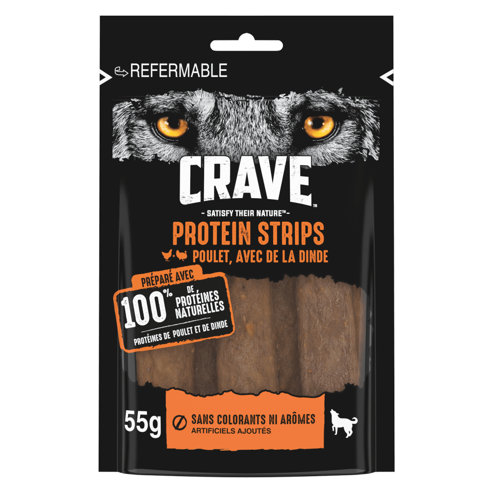 CRAVE™ Protein Strips Poulet avec de la Dinde pour Chien 55g
